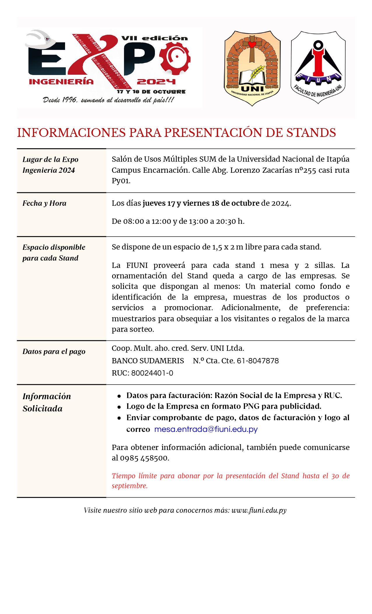 VII Expo Ingeniería de la FIUNI del 17 al 18 de octubre 2024 ...